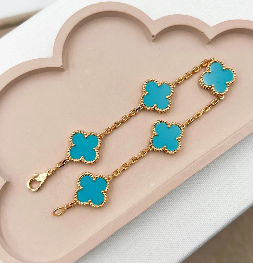 Turquoise 5 motif clover bracelet15mm clover size – Kudos Jewellery